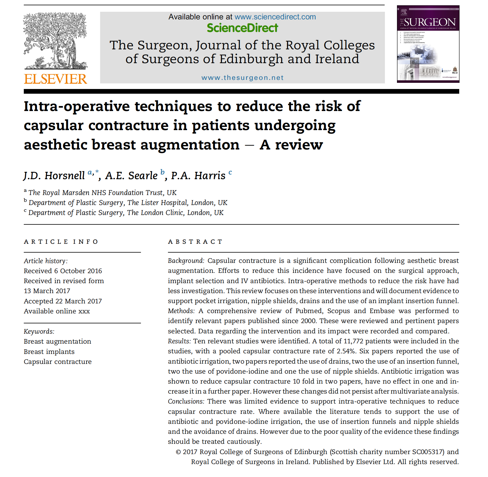 New publication to help reduce capsular contracture rates - Paul Harris ...